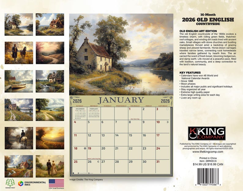 2026 Old English Countryside Wall Calendar 16-month X-large Size 14x22 ...