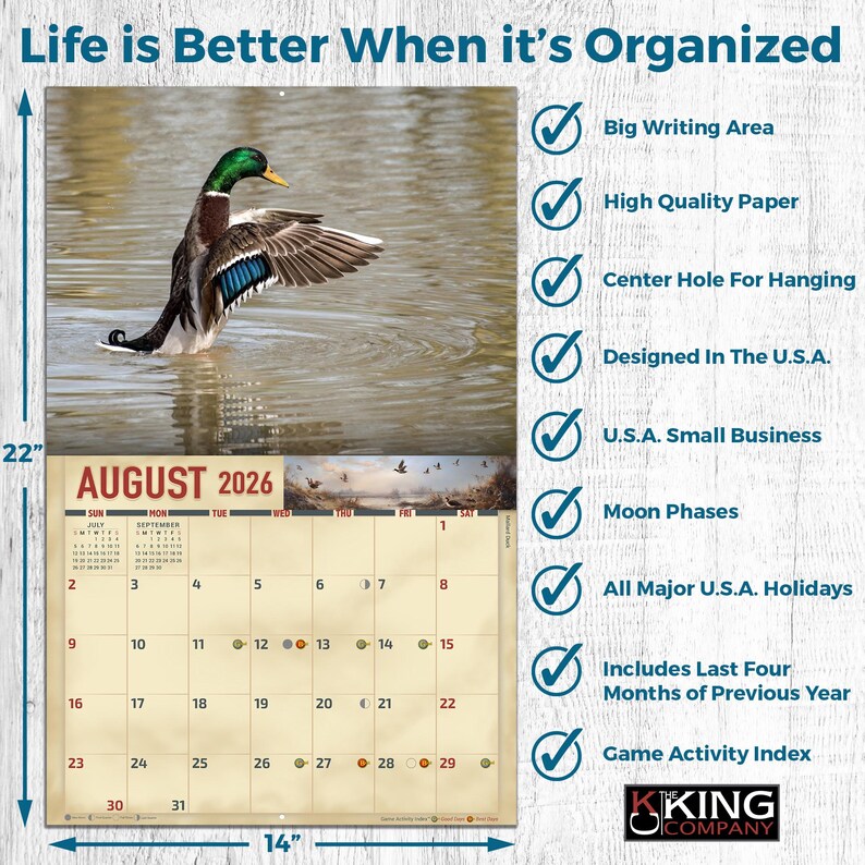 2026 Waterfowl Wall Calendar 16-month X-large Size 14x22, Duck Geese ...
