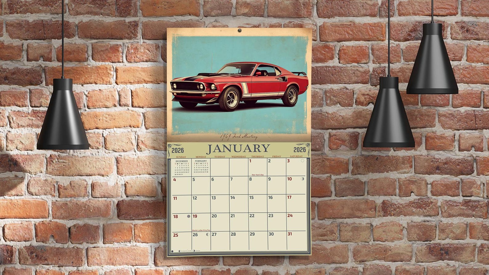 2026 Muscle Cars Wall Calendar 16-month X-large Size 14x22, Illustrated ...