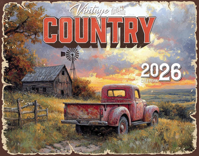 2026 Vintage Country Wall Calendar 16-month X-large Size 14x22, Retro ...