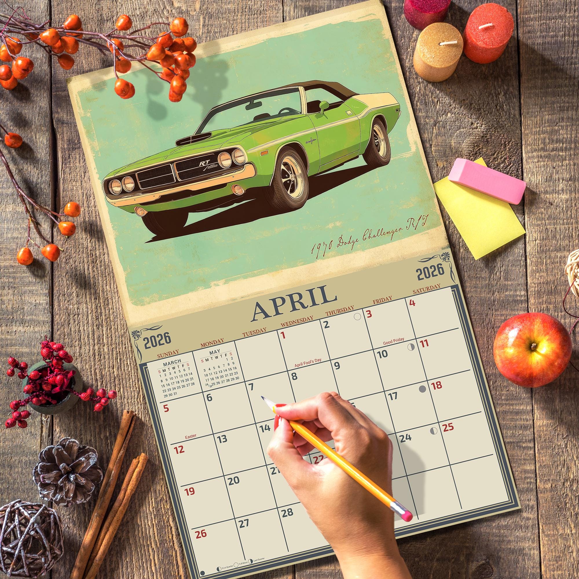 2026 Muscle Cars Wall Calendar 16-month X-large Size 14x22, Illustrated ...