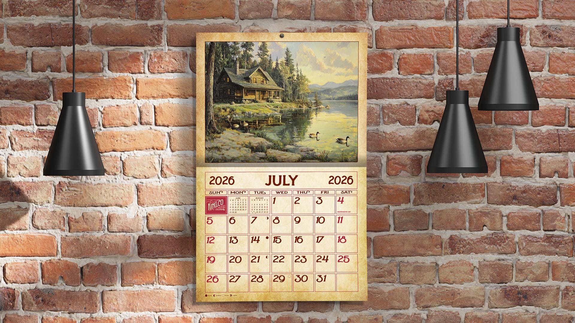 2026 Vintage Log Cabin Wall Calendar 16-month X-large Size 14x22, Retro ...