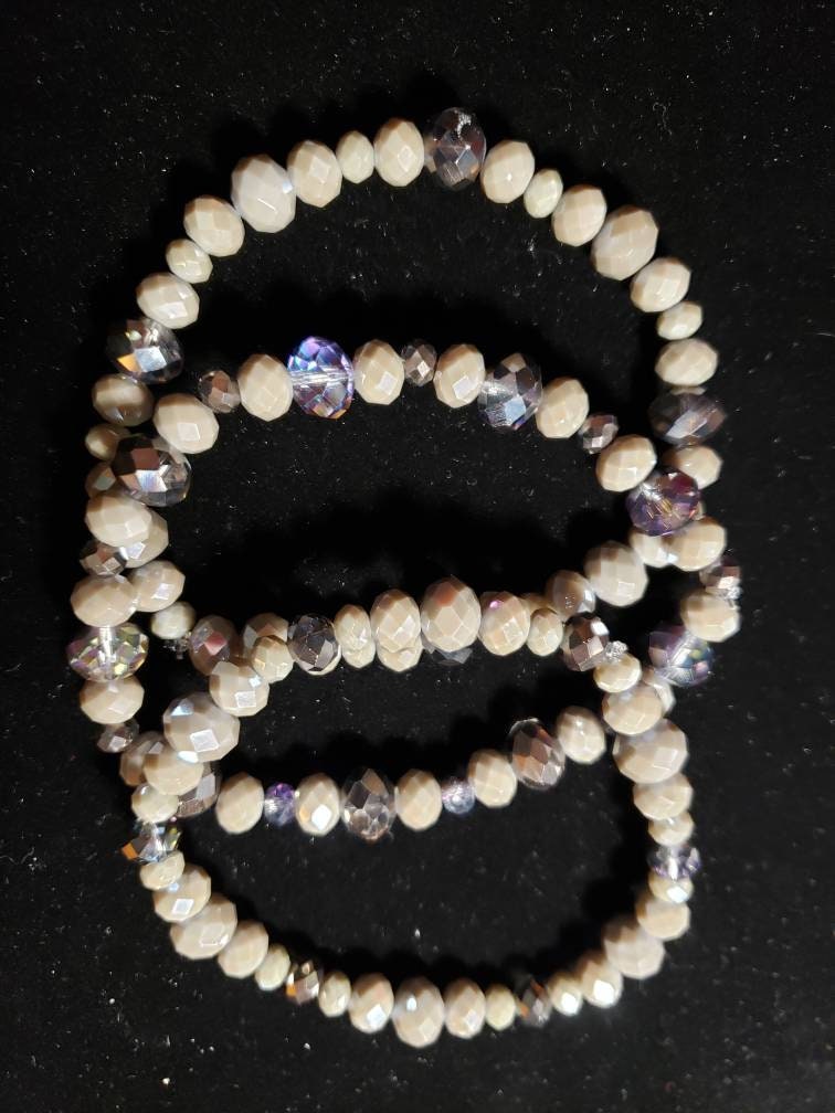Stretchy Gray/crystal Glass Bead Bracelet Set of 3 - Etsy