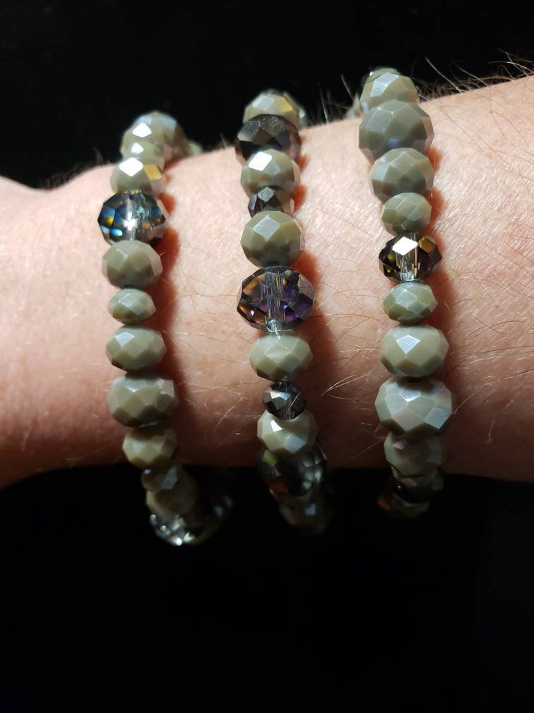 Stretchy Gray/crystal Glass Bead Bracelet Set of 3 - Etsy