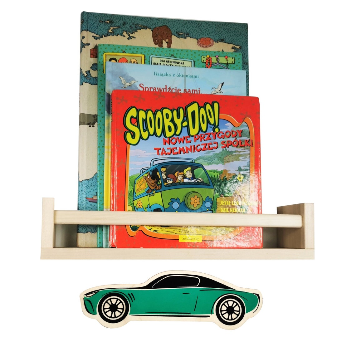 A Hanging Bookshelf in the Shape of a Car. A Wooden Sticker of a Racing ...