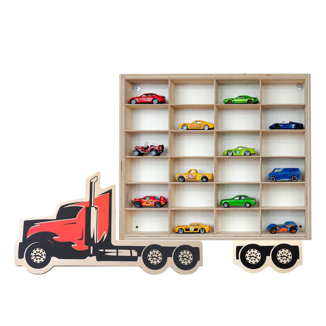 Wall Mounted Display Case, Car Garage for Model Cars - Wooden Red Truck ...