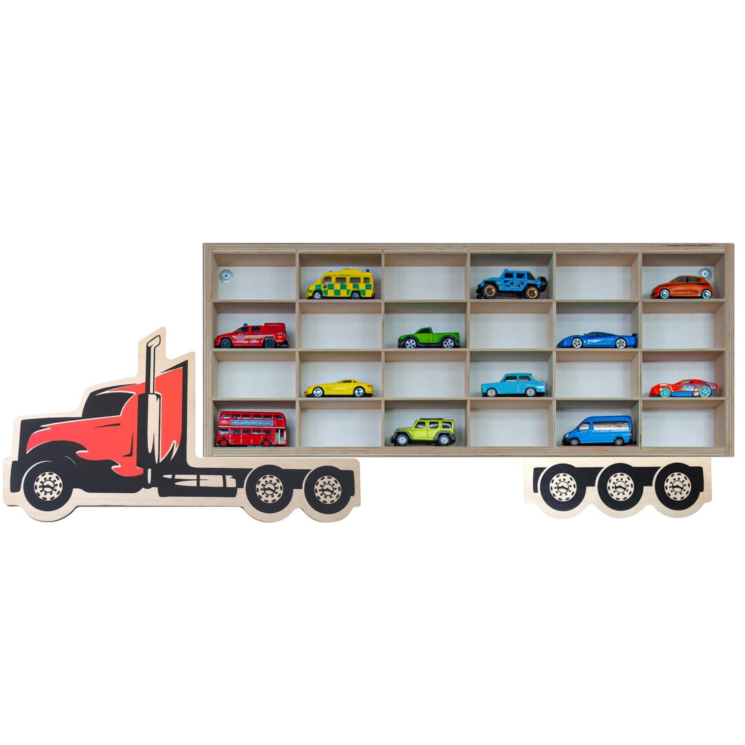 RED - Wall Mounted TRUCK - Display for Small Cars Models , Wooden Shelf ...