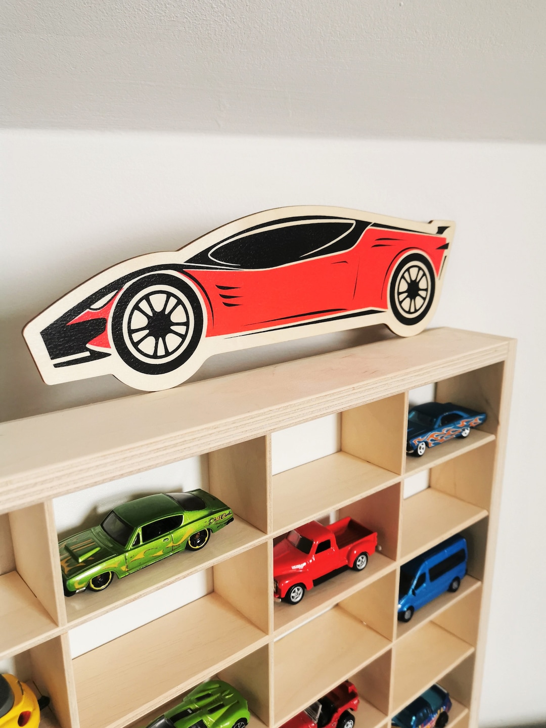 Toy Car Display Shelf, Wood Toy Car Holder, Toy Car Storage for Wall ...