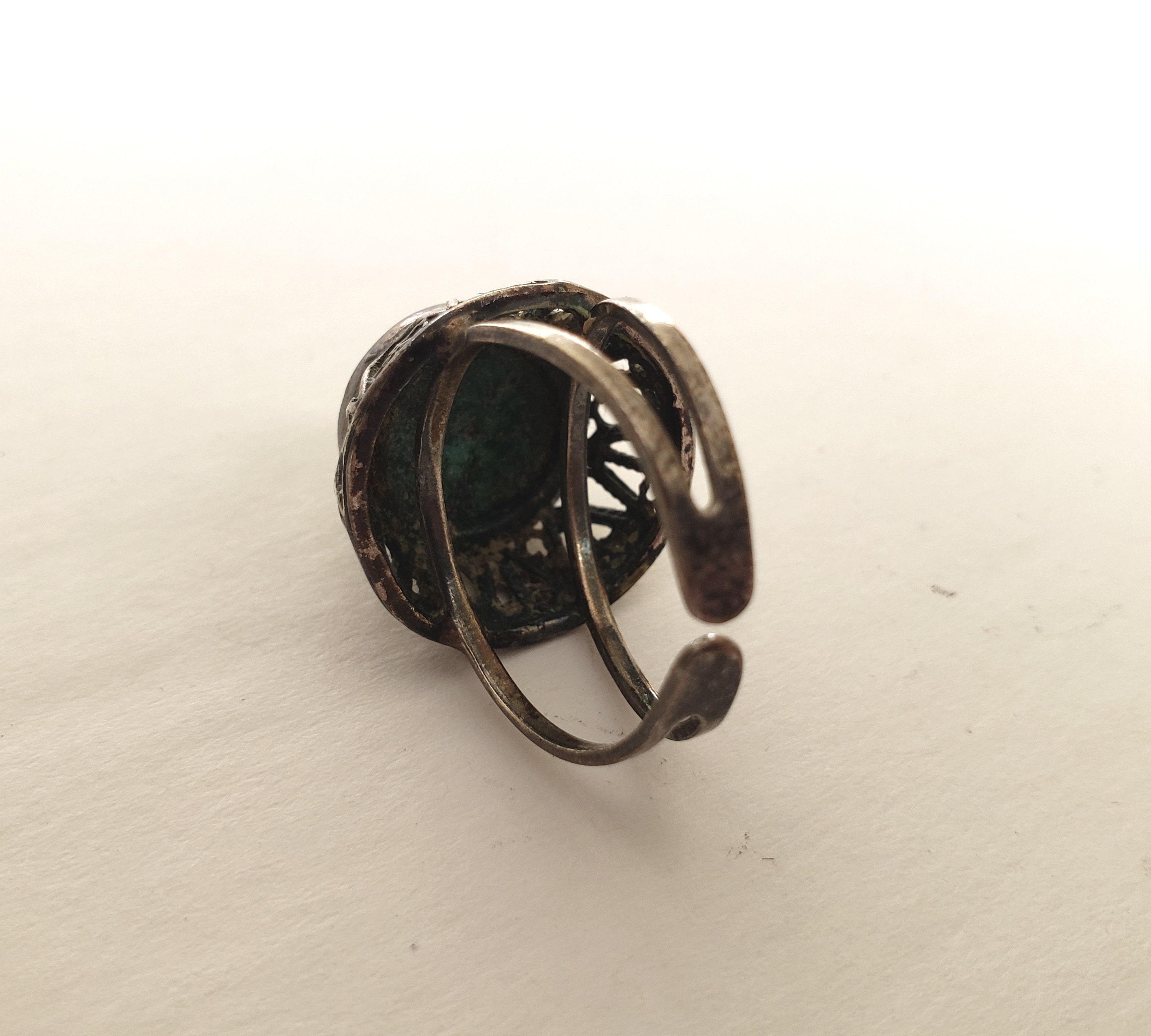 Sterling Silver and Green Stone Adjustable Ring - Etsy