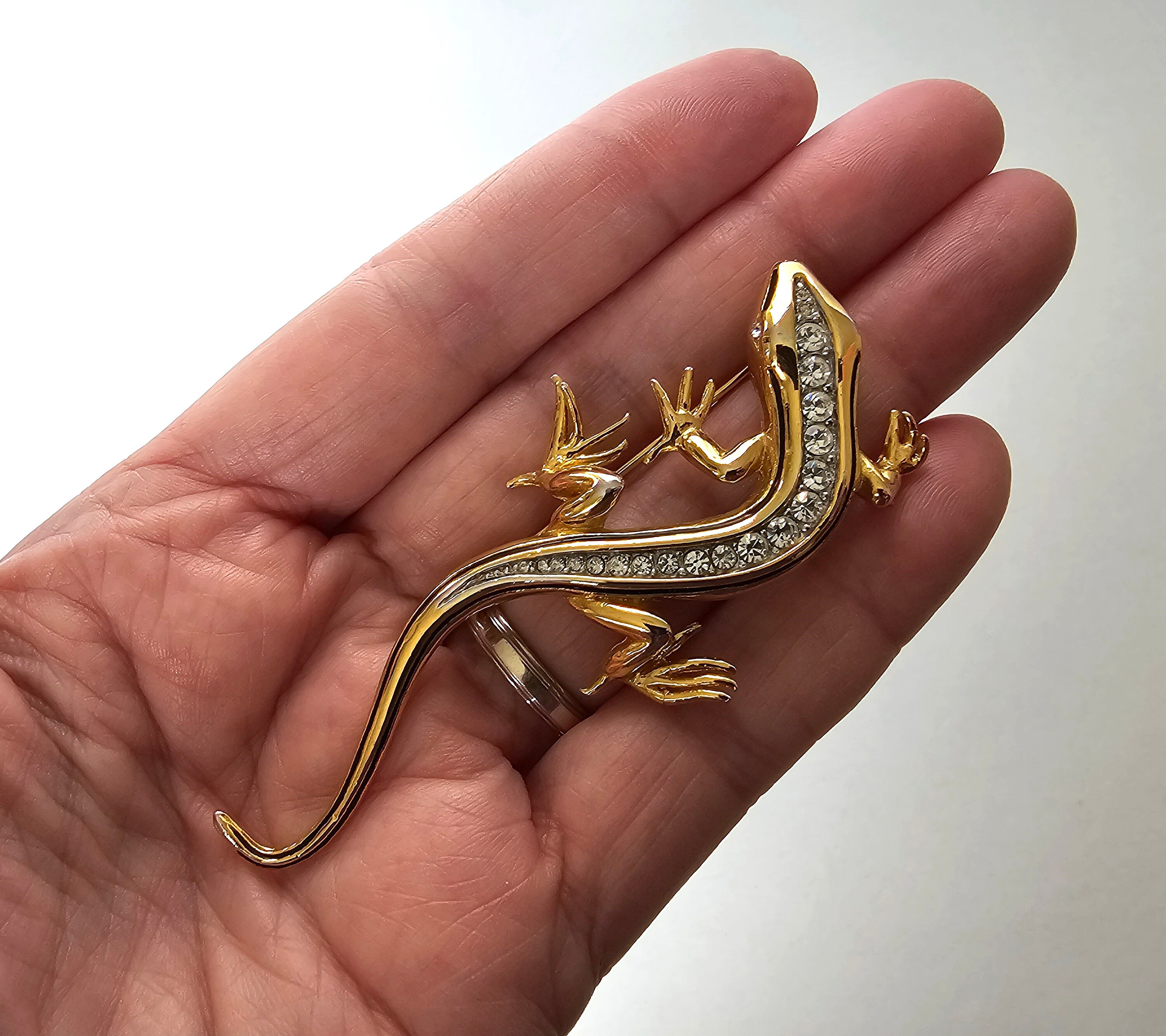 Gold and Clear Rhinestone Lizard Brooch Pin - Etsy
