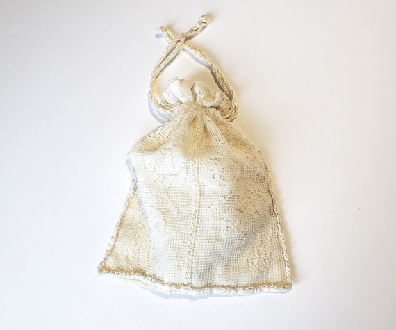 Antique Victorian White Lace Reticule Purse Bag - Gem