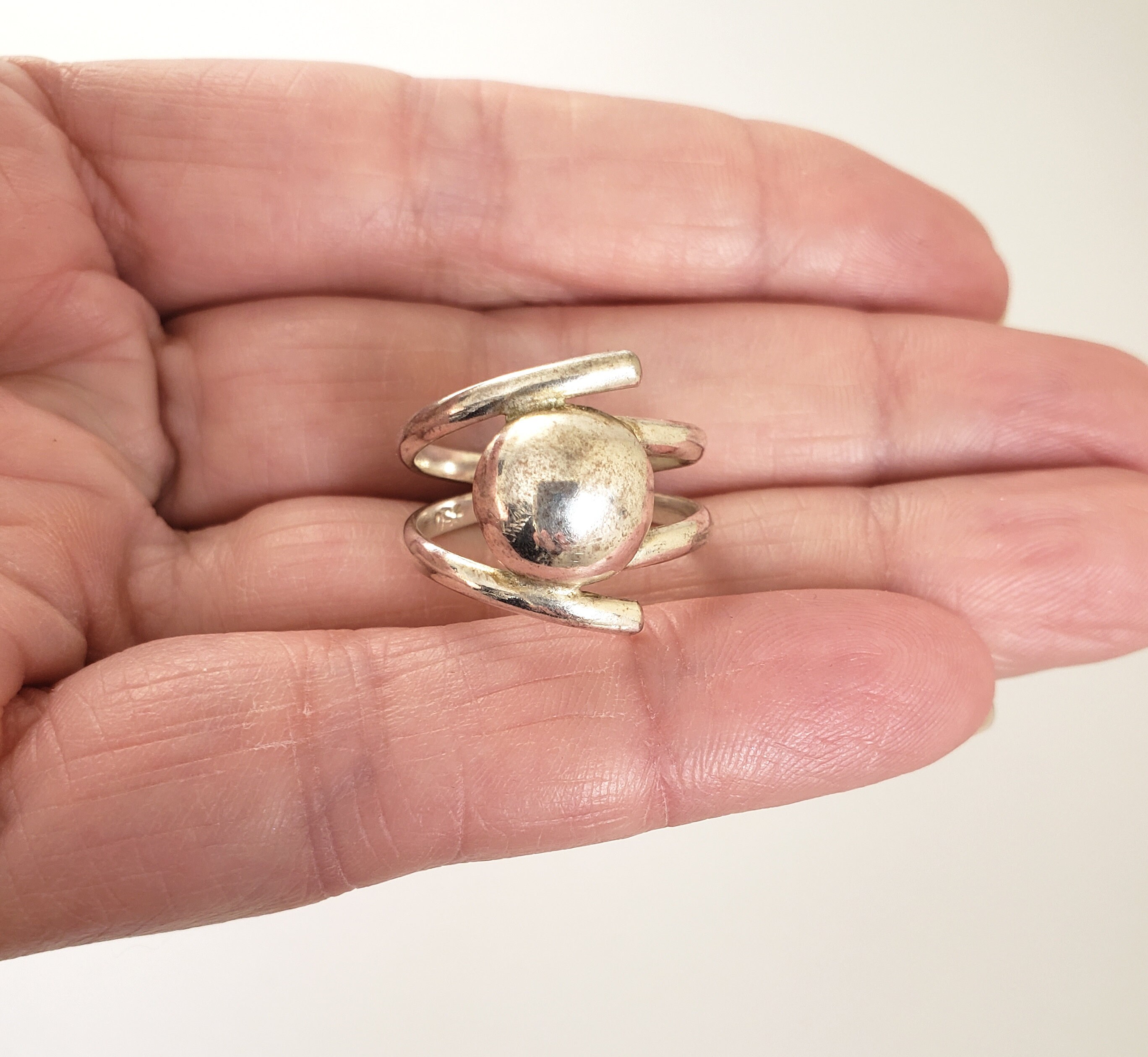 Domed and Swoop 950 Silver Ring | Etsy