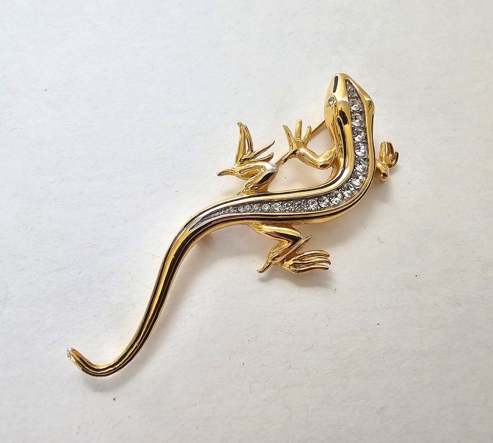 Gold and Clear Rhinestone Lizard Brooch Pin - Etsy