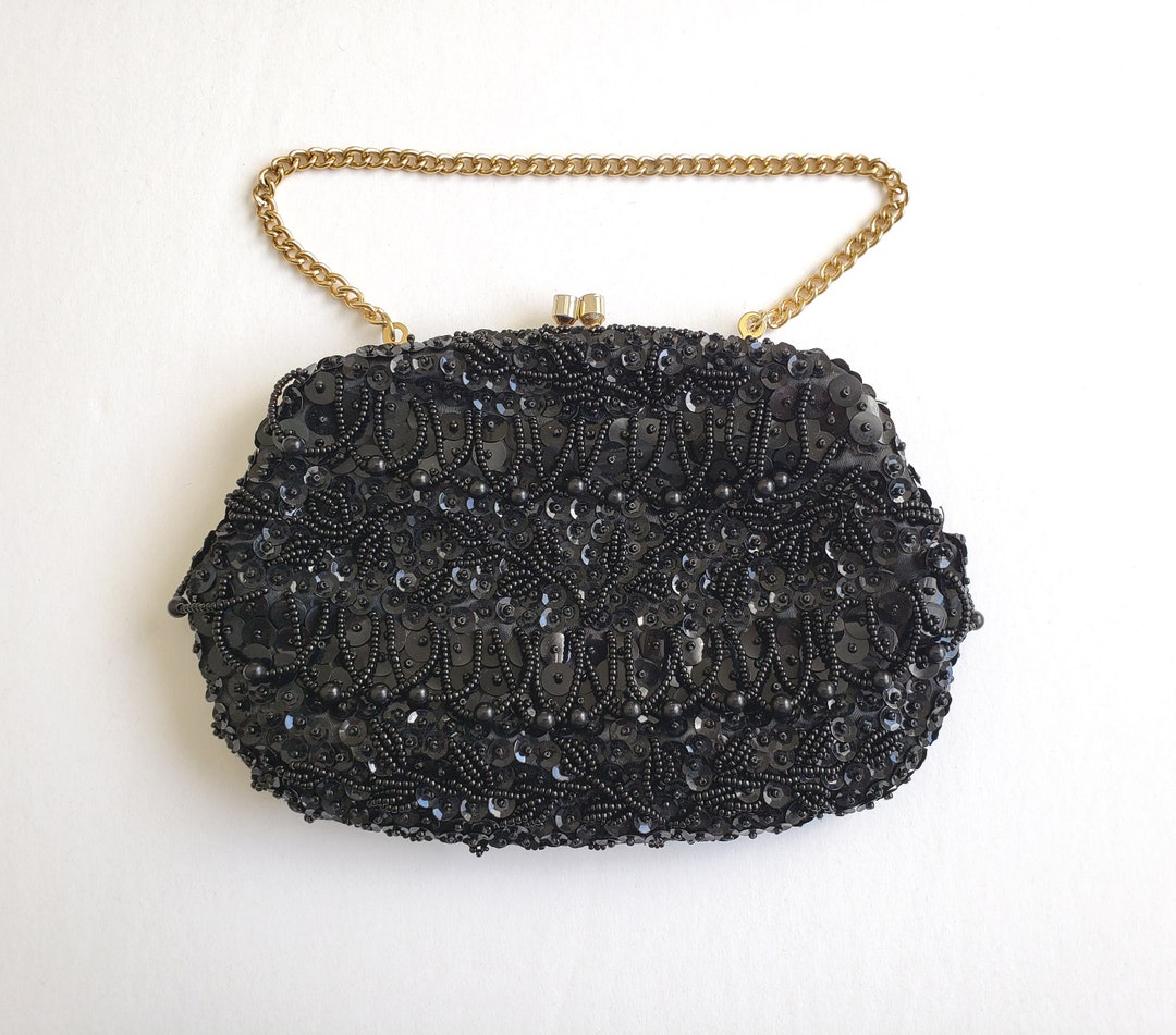 Black Beaded and Sequined Festoon Evening Bag Purse. - Etsy