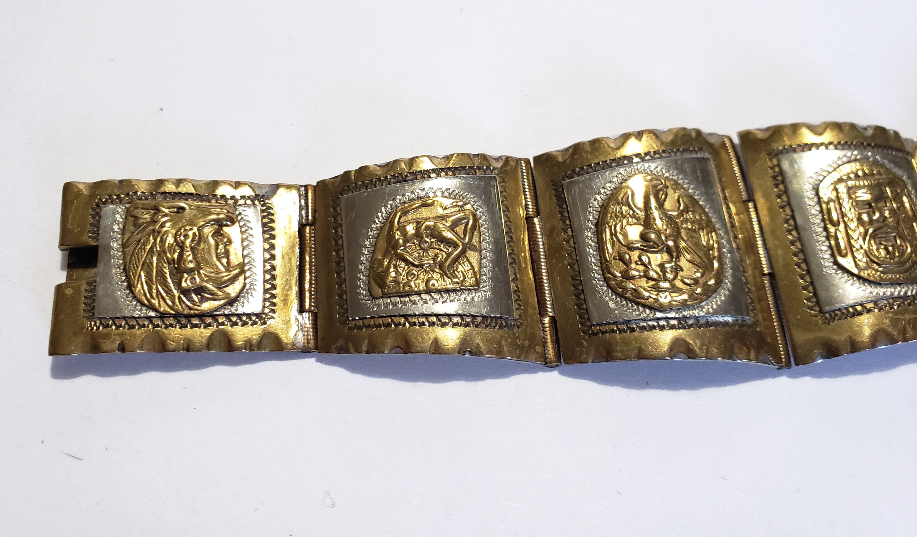 Sterling Silver Two Tone Aztec Bracelet Made in Mexico - Etsy