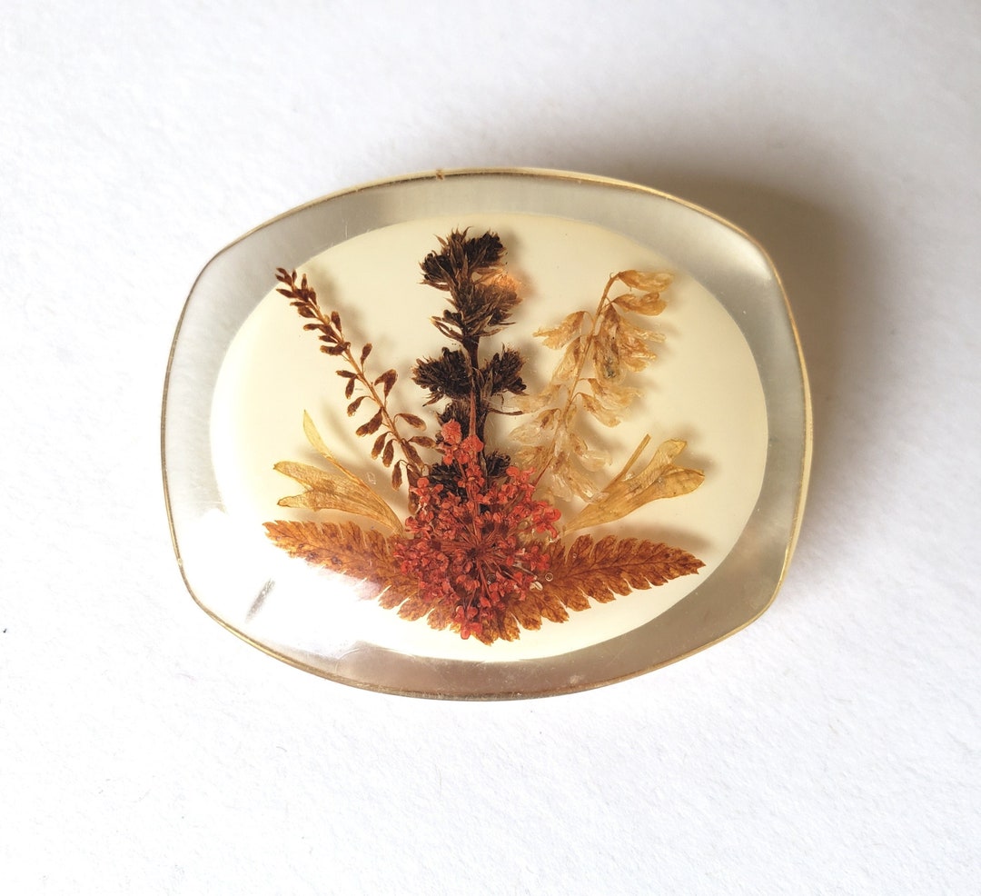 Mid-century Dried Flowers Encased in Lucite Resin Brooch Pin - Etsy