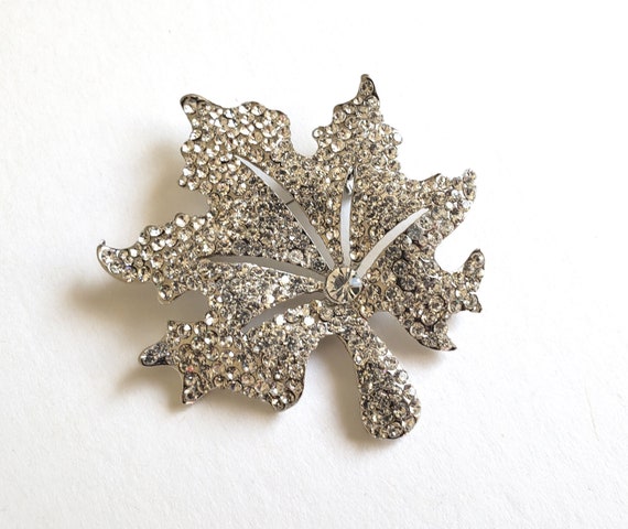Big Pavé Set Clear Rhinestone Maple Leaf Brooch Pin - Gem