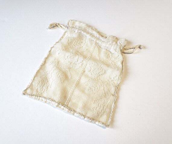 Antique Victorian White Lace Reticule Purse Bag - Gem