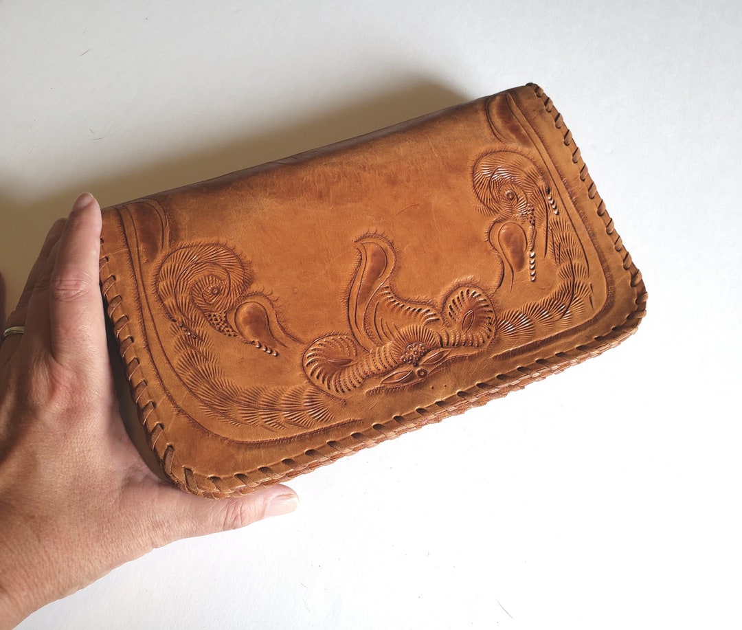 Hand Tooled Leather Clutch Purse - Etsy