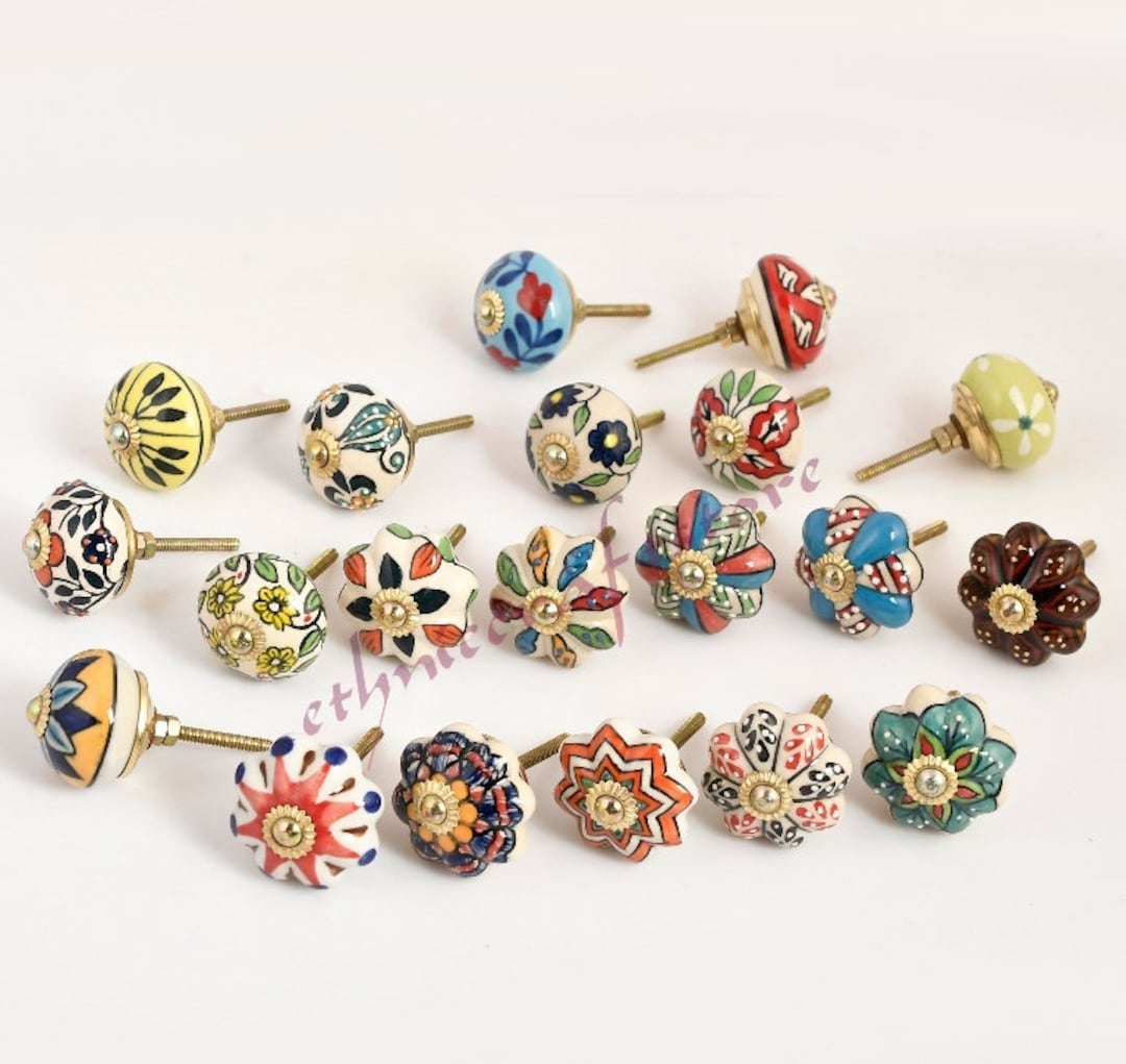20 PC Set Assorted Cabinet Ceramic Knobs Color Full Knobs Drawer Knobs Dresser Knobs Wardrobe ...