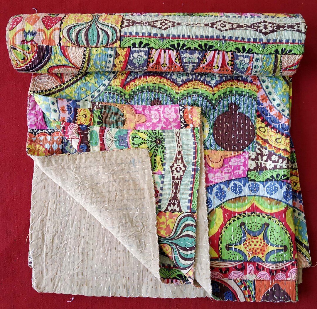 Indian Rajasthani Print Cotton Quilt Kantha Throw Bedding - Etsy