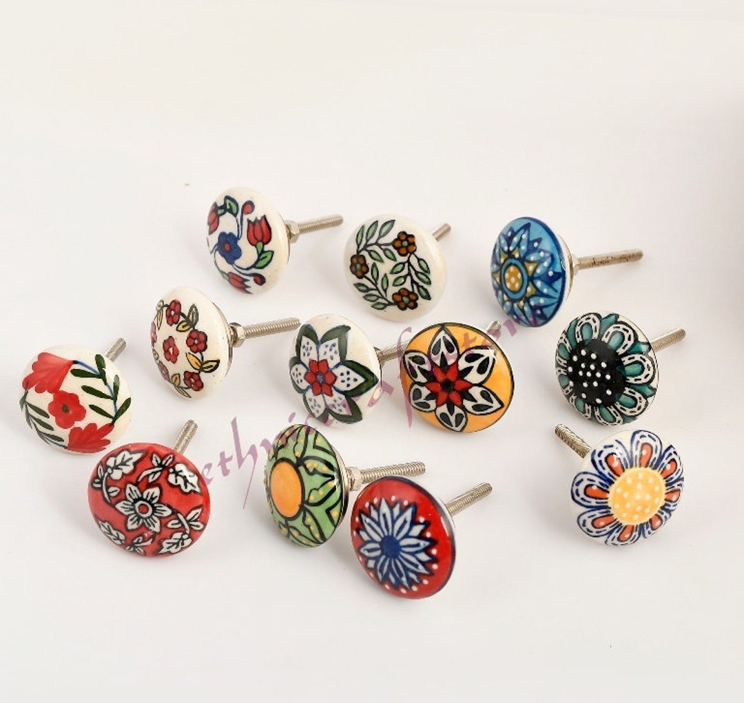 Hand Painted Door Knobs Pulls Cupboard Knobs Boho Art Modern Handle Knobs Dresser Drawer Knobs ...