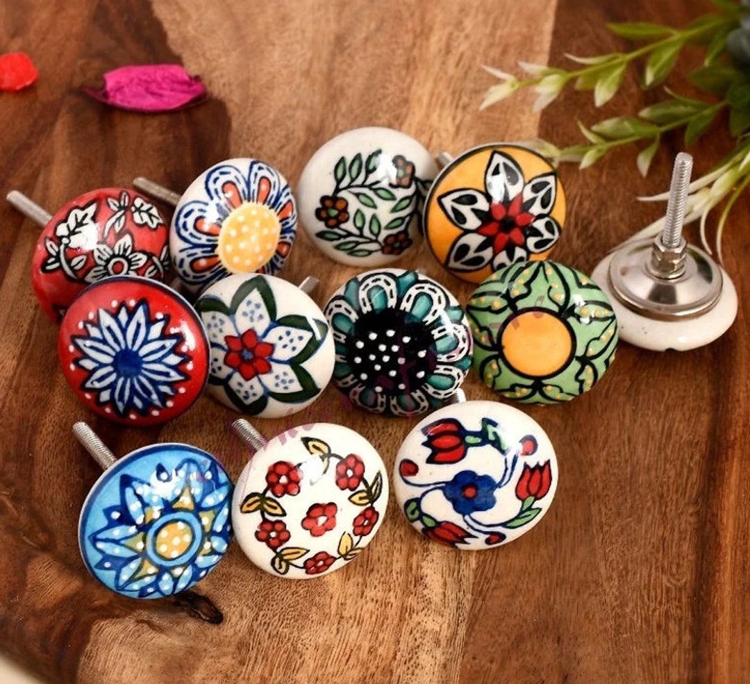 Decorative Knobs 10 Drawer Cabinet Knobs Ceramic Hand Painted Knobs Kitchen Set Pulls Kitchen ...