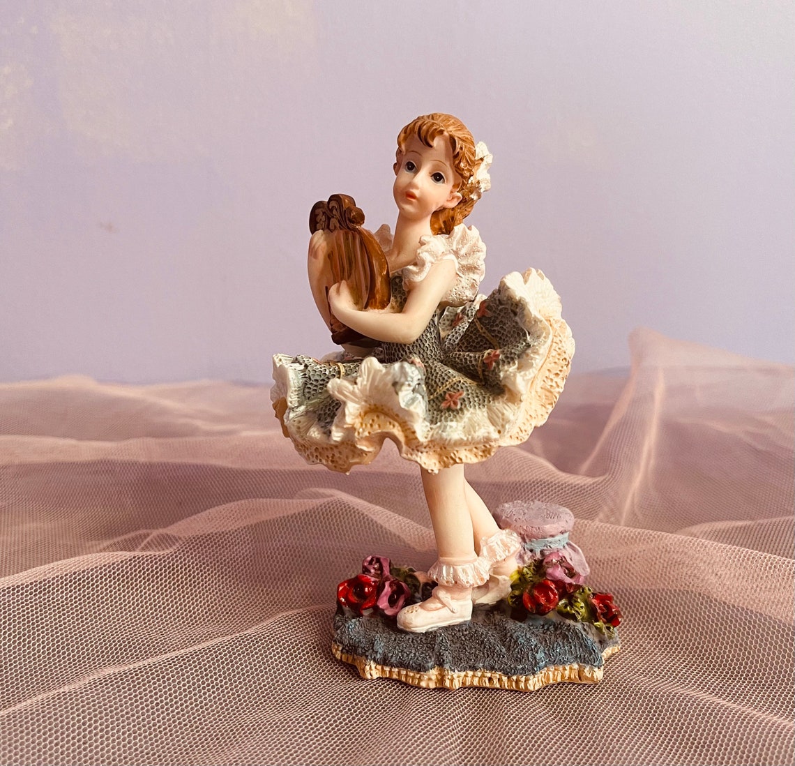 Young Ballerina With Harp Miniature Resin Figurine - Etsy