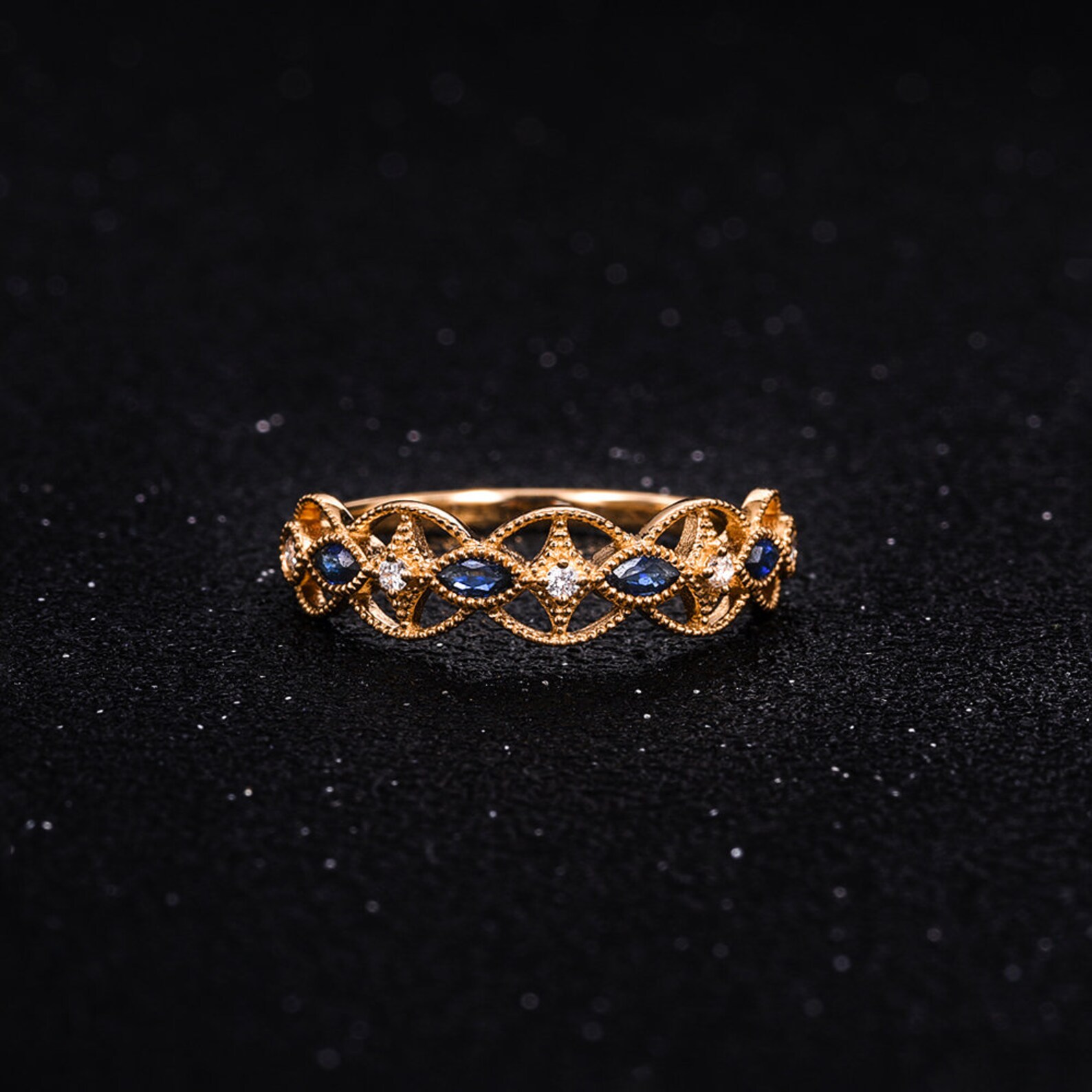 Art Deco Wedding Band Women Antique Wedding Band Beaded Etsy