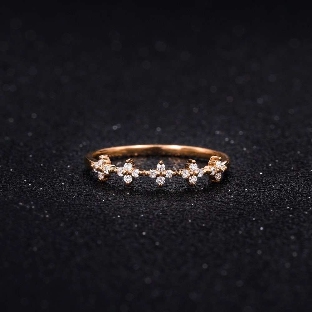 Flower Diamond Band Unique Diamond Ring Stacking Twig Ring | Etsy