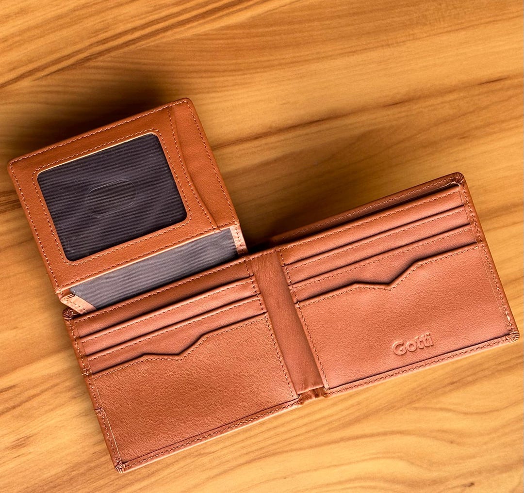 Full Grain Leather Bifold Men's Wallet 2 ID Windows, RFID Blocking 9 ...