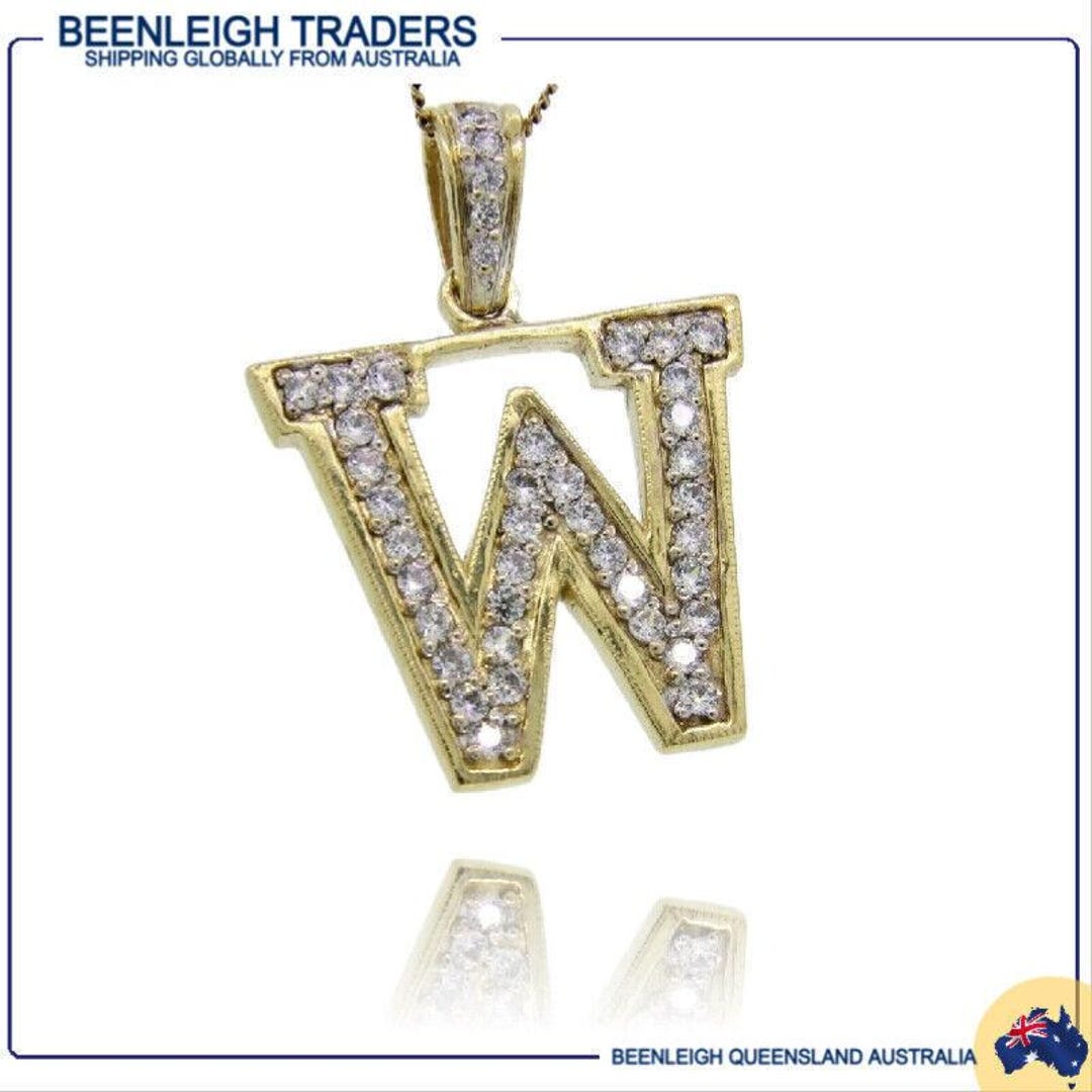 Xlarge Yellow Gold Gem Set Letter W Pendant Genuine 9ct / 9k Gold - Etsy