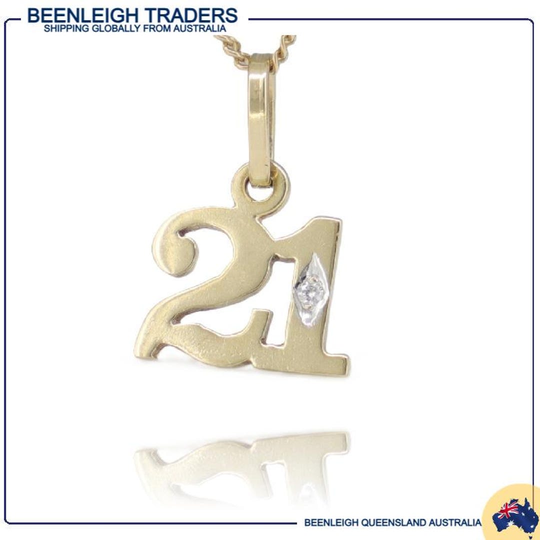 Diamond Set Yellow Gold 21st Birthday Commemorative Charm Genuine 9ct ...