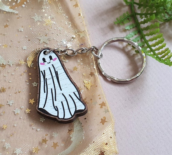 Cute Ghost Wooden Keyring // Halloween // Samhain // Witch | Etsy