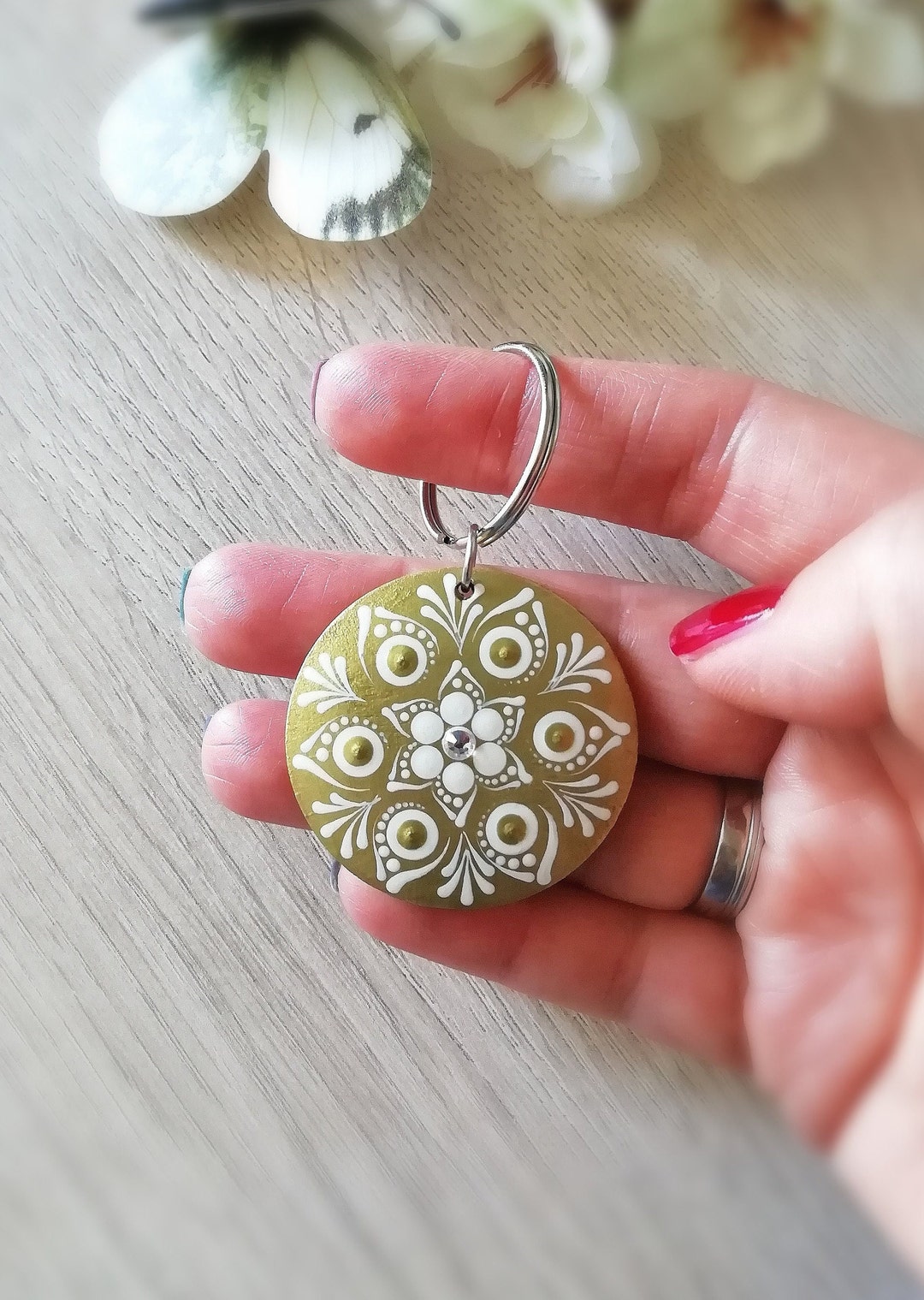 Keychain With Mandala Pattern, Unique, Bag Pendant, Hand-painted ...