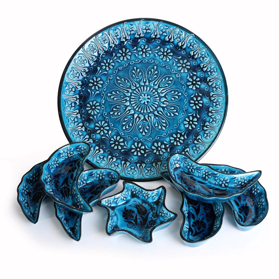 Handmade Blue Ceramic Snack Bowls - Decorative Serving Set for ...
