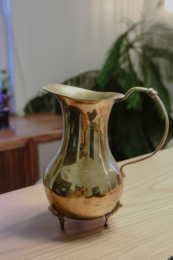 Vintage Brass Footed Pitcher Vase Ornate Feet & Handle Made in - Etsy