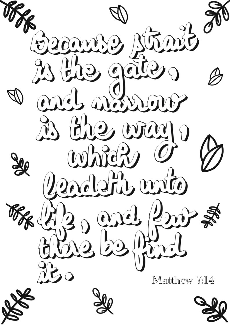 Bible Verse Coloring Page - Matthew 7:14 - KJV Scripture Coloring Page ...