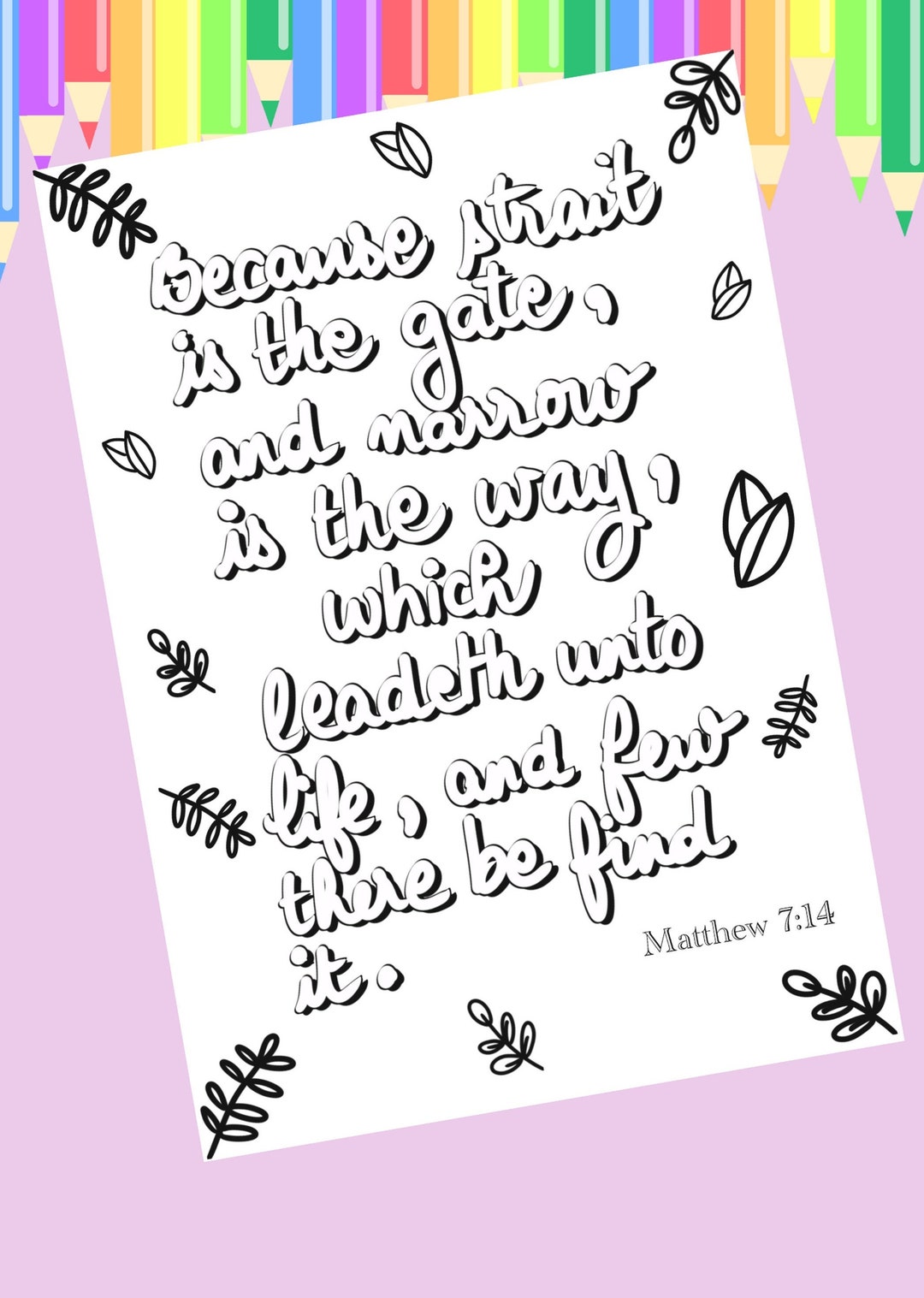 Bible Verse Coloring Page - Matthew 7:14 - KJV Scripture Coloring Page ...