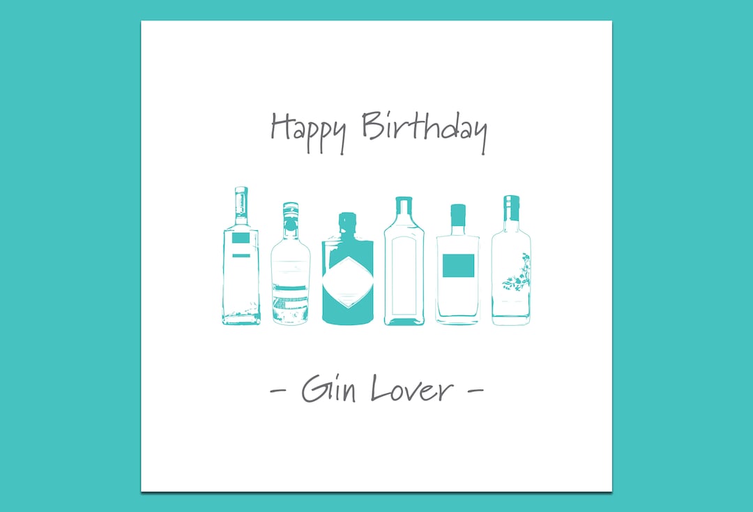 Gin Lover Birthday Card: Illustrated Gin Bottles - Etsy
