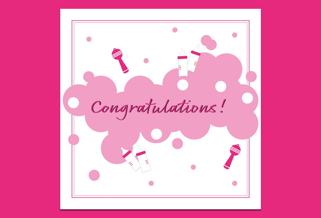 Congratulations New Baby Girl Card, Pink Baby Shower - Etsy