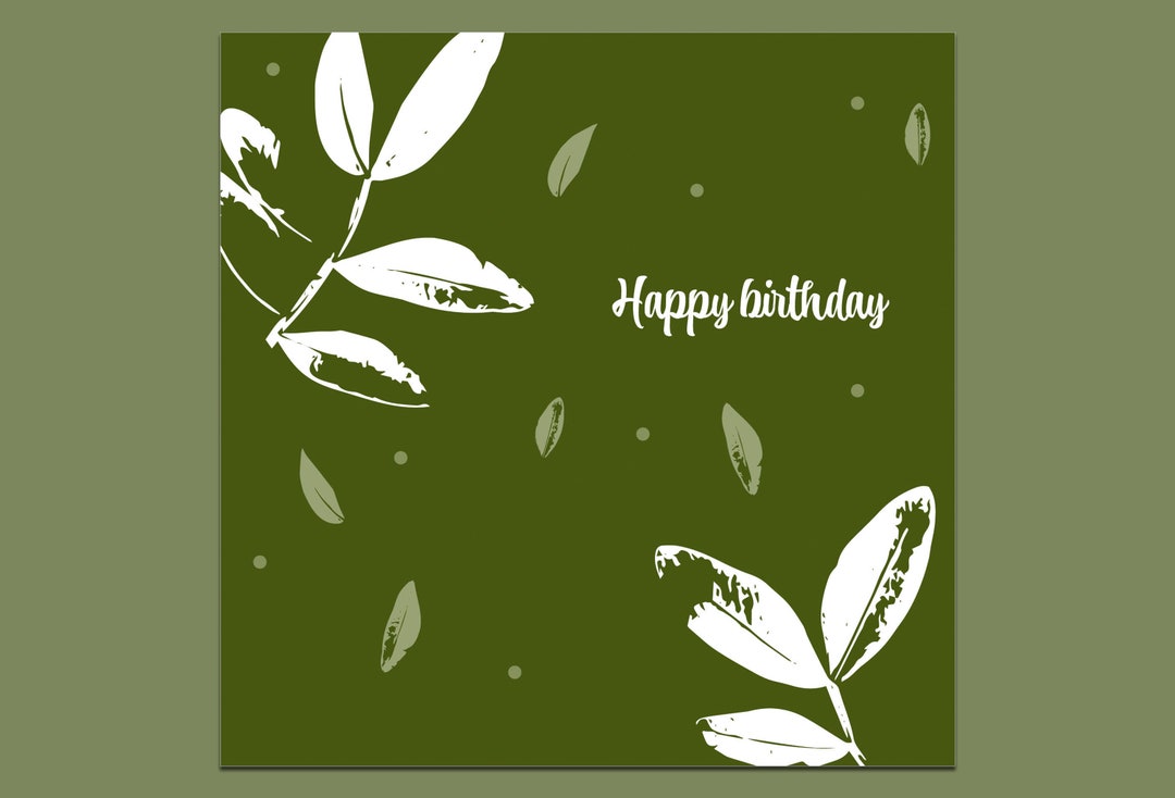 Happy Birthday Card, Green Birthday Card, Green Leaf Birthday Card ...
