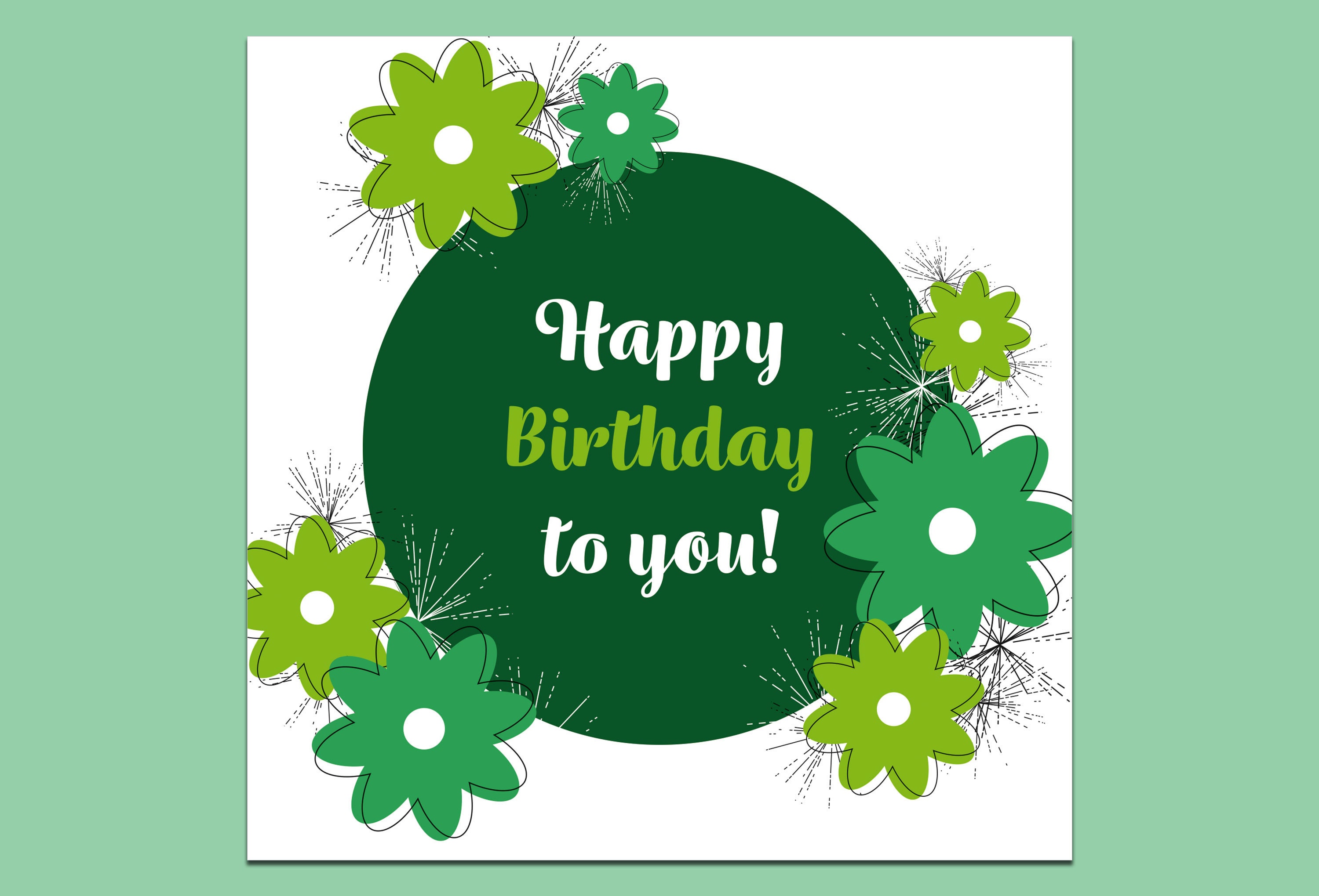 Green Floral Happy Birthday Card: Green Flower Card, Birthday Card for ...