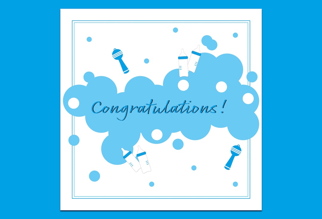 Welcome New Baby Boy Card: Blue Baby Shower Congratulations - Etsy