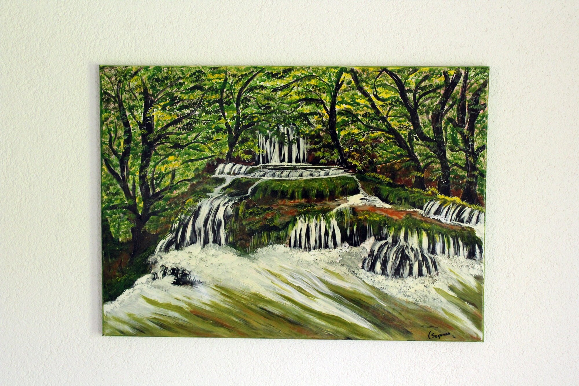 Bild Wasserfall Landschaft gemalt 70 x 50 Acryl Unikat | Etsy