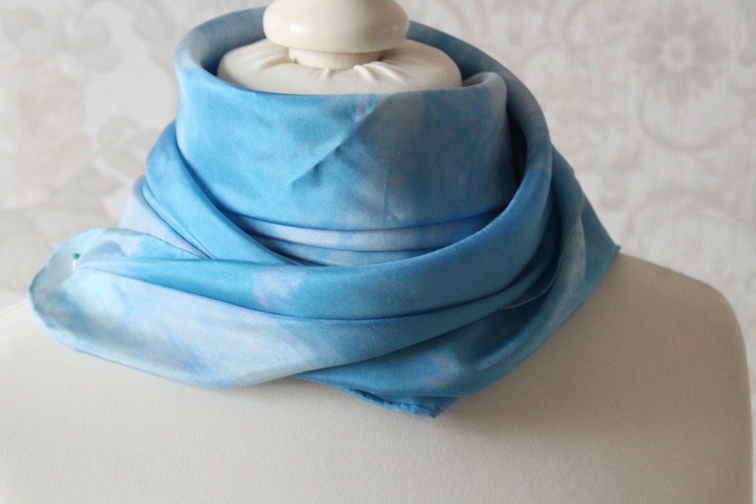 Large Silk Scarf Light Blue Silk Scarf 110 Cm - Etsy