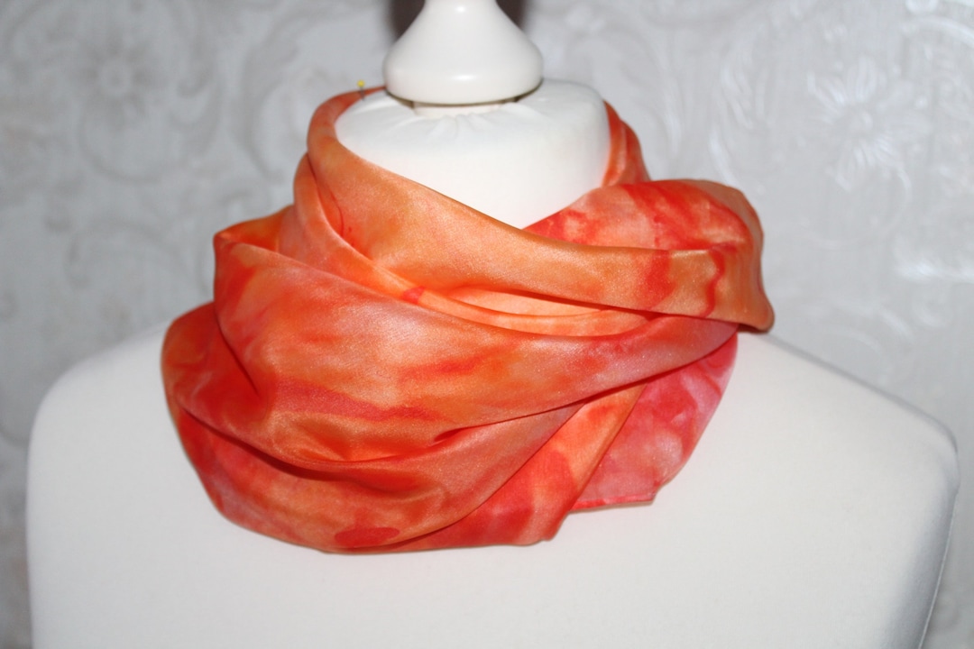 Long Silk Scarf Color Whisper Red Yellow Handmade Scarf - Etsy
