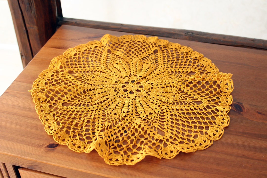 Large Crochet Doily Mustard Yellow Decorative Doily Handmade - Etsy UK