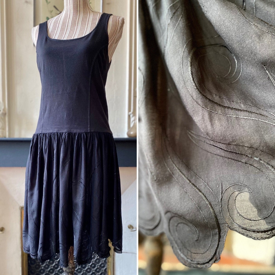 Black Vintage 80s Bi-material Dress, Jersey Tank Top and Unique ...