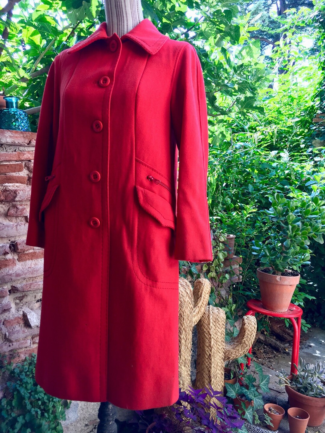 Vintage Straight Coat in Red Wool Size 40 - Etsy